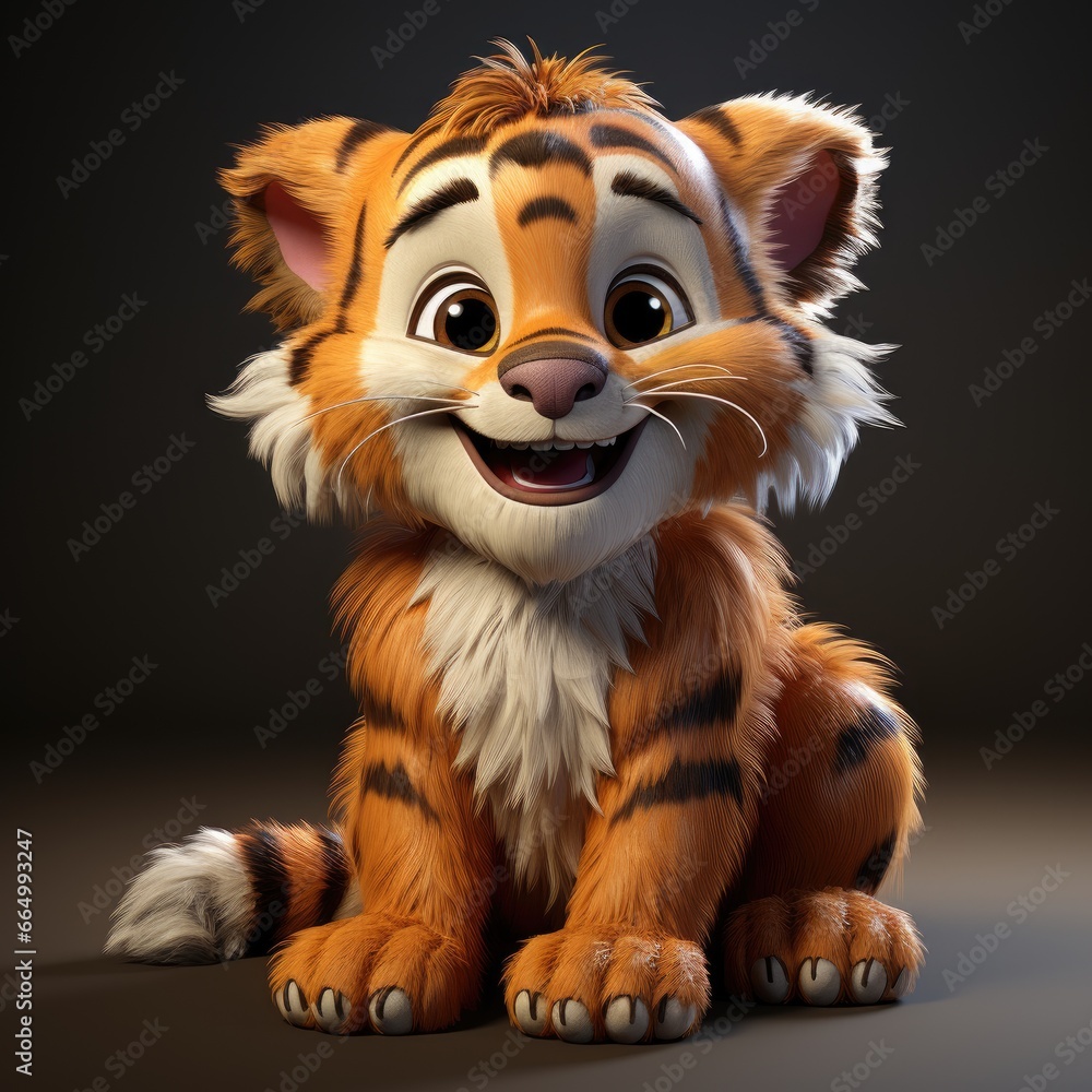 Cute cartoon character tiger 3d wallpaper. Cheerful baby tiger ...