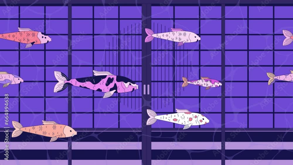 Carp koi swimming in flooded house lo fi animated cartoon background ...