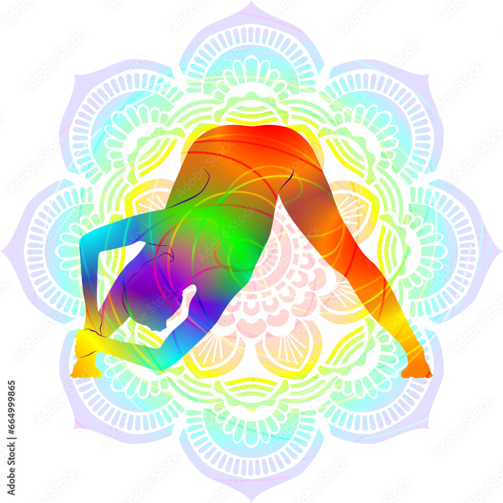 Colorful silhouette of Parshva Prasarita Padottanasana. Side Wide ...