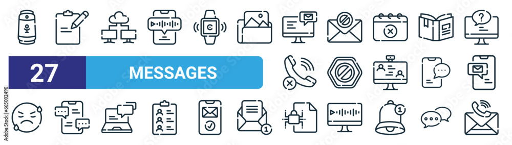 set of 27 outline web messages icons such as smart speaker, edit, cloud ...