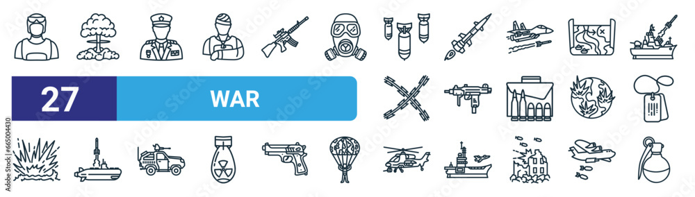 set of 27 outline web war icons such as soldier, nuclear explosion ...