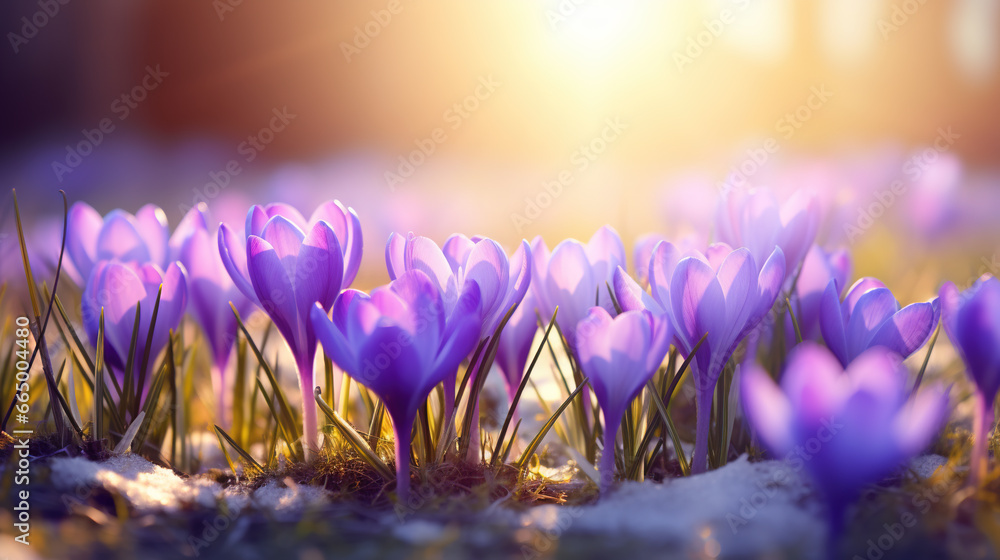 Crocus spring flower Growth In The summer with beautiful sunlight ...