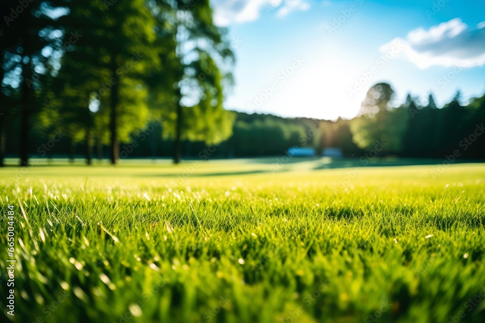 Close up spring grass field with sunlight bokeh background Stock ...