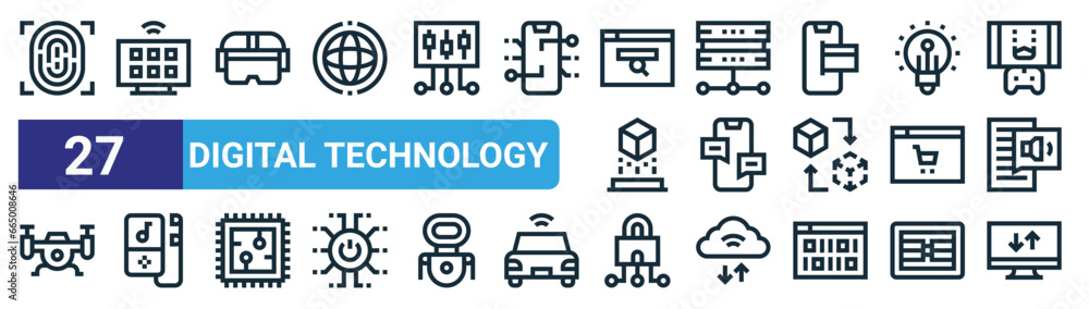 set of 27 outline web digital technology icons such as touch id, smart ...
