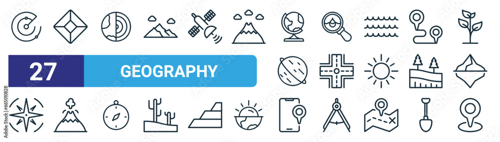 set of 27 outline web geography icons such as radar, gem, geothermal ...