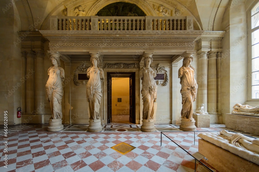 Louvre Museum, Paris, France. 21.10.2015: The room of the caryatides ...