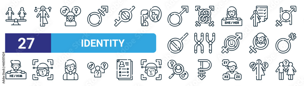 set of 27 outline web identity icons such as gender equality ...