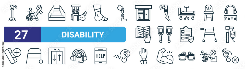 set of 27 outline web disability icons such as walking stick, aids ...