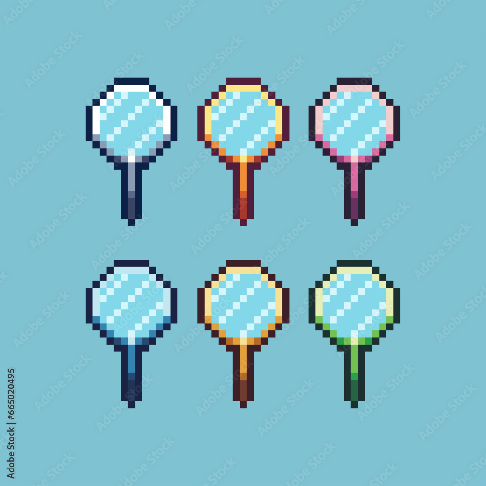 Pixel art sets of magnifying glass with variation color item asset ...