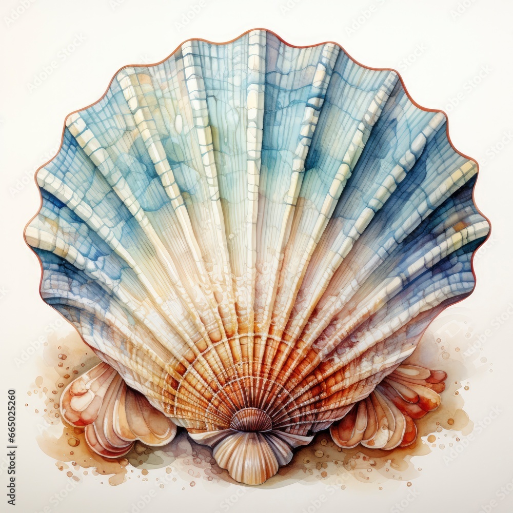 Watercolor Seashell clipart on white background. Stock Illustration ...