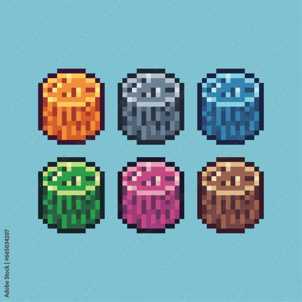 Pixel art sets of wood log lumberjack with variation color item asset ...