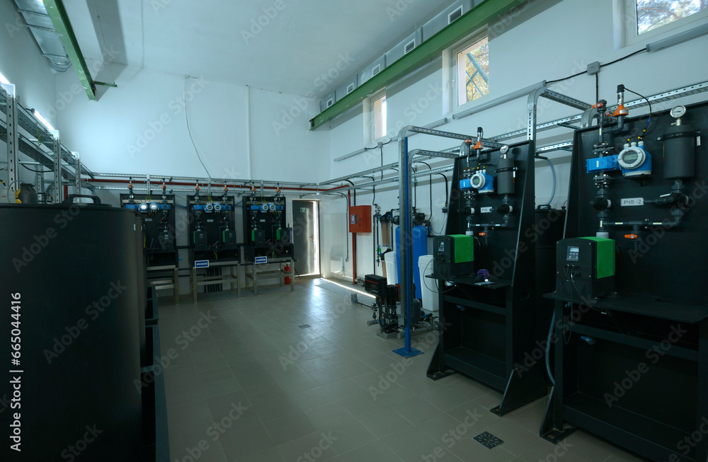 At the dosing systems hall of the water pumping station: sodium ...