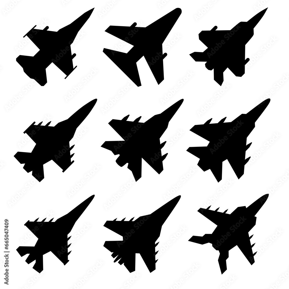 Fighter jet icon set. Military airplane graphic resources for icon ...