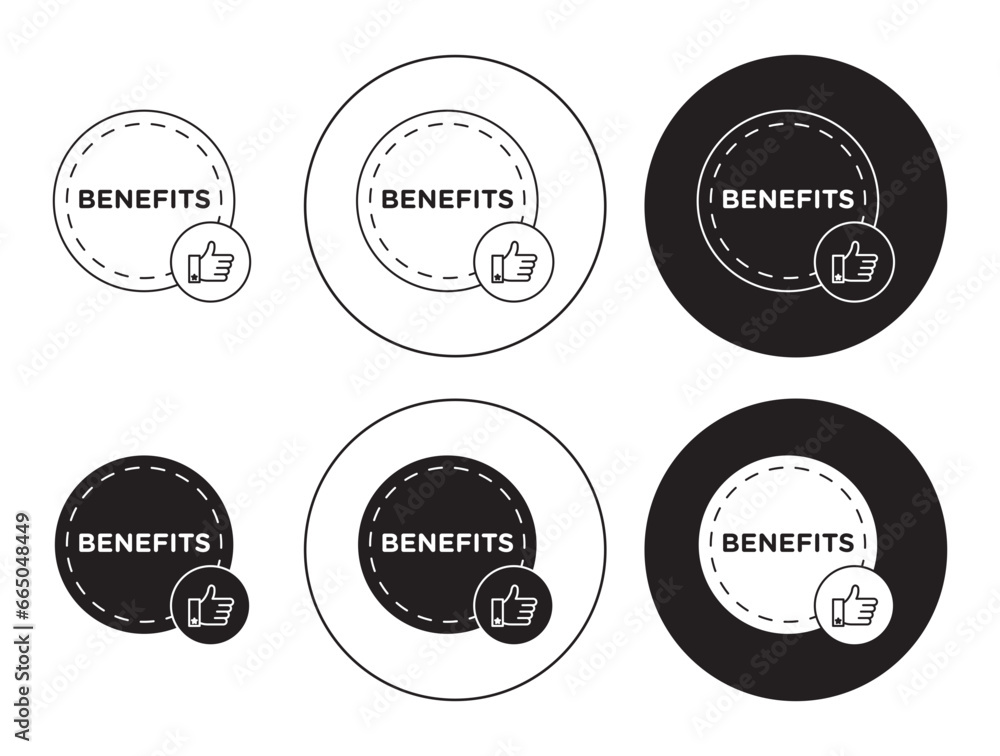 Benefits vector icon set in black filled and outlined style. Exclusive ...
