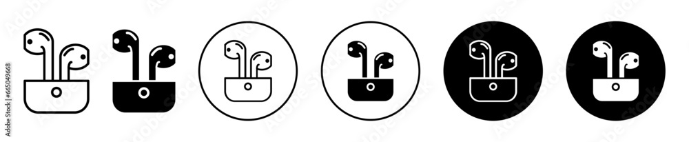 Air pod bud symbol icon set. Earphone pair vector line logo. Earpods or ...
