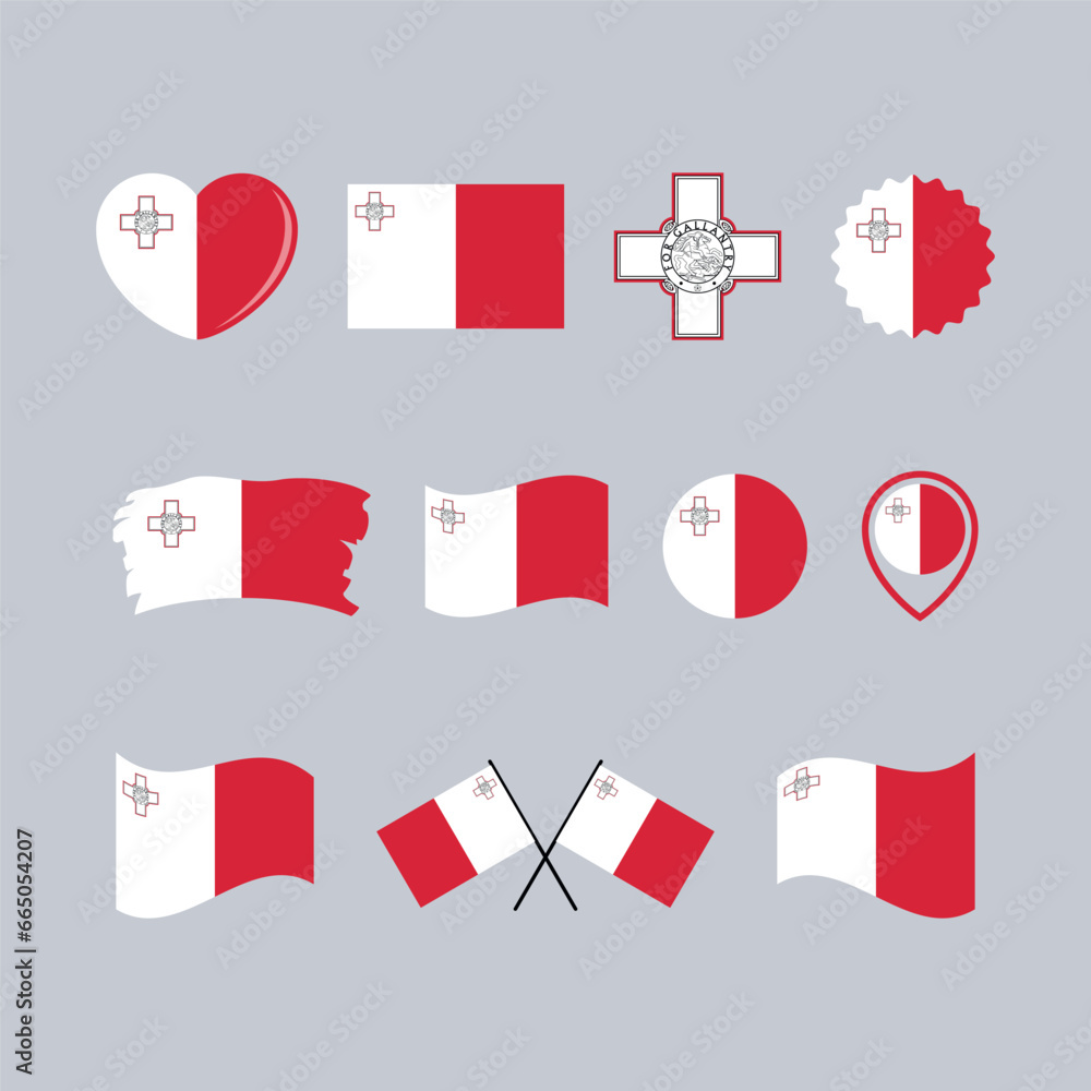 Malta flag icon set vector isolated on a gray background. Maltese Flag ...