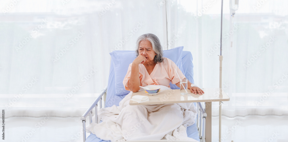 Asian elderly woman sick gastritis gastrointestinal disease enter ...