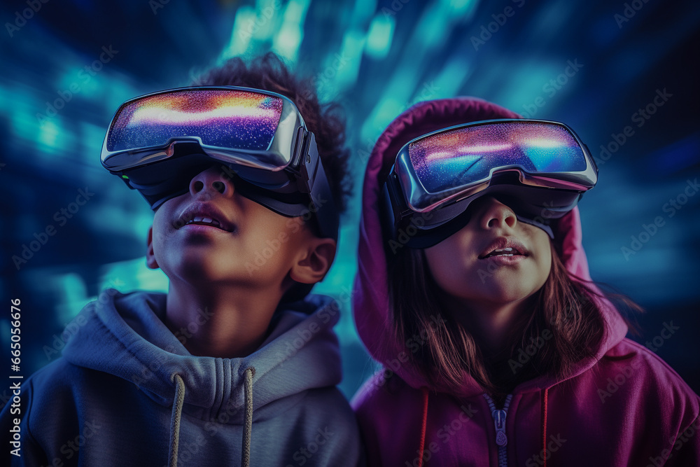 New generation Kids Using VR Headsets to Immerse Into New VR Gaming ...