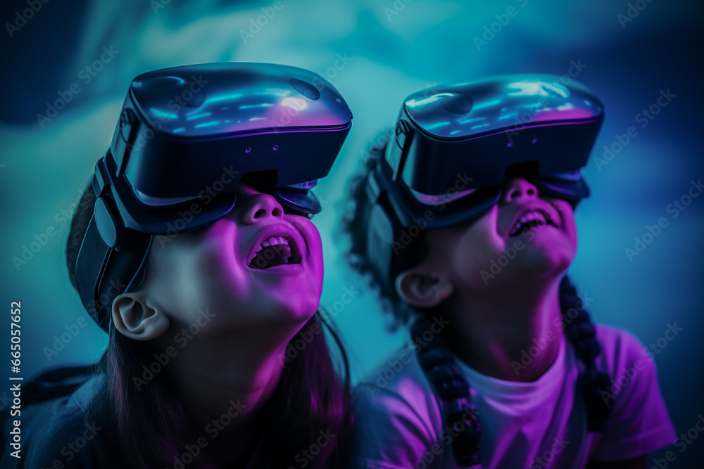 New generation Kids Using VR Headsets to Immerse Into New VR Gaming ...