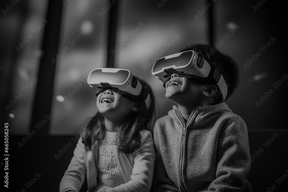 New generation Kids Using VR Headsets to Immerse Into New VR Gaming ...