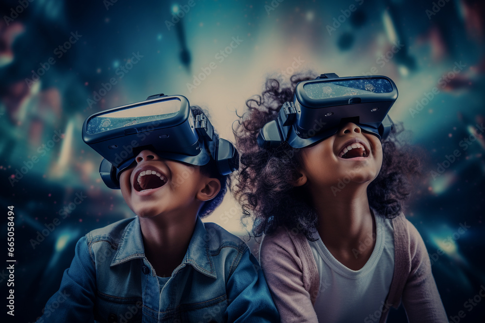 New generation Kids Using VR Headsets to Immerse Into New VR Gaming ...