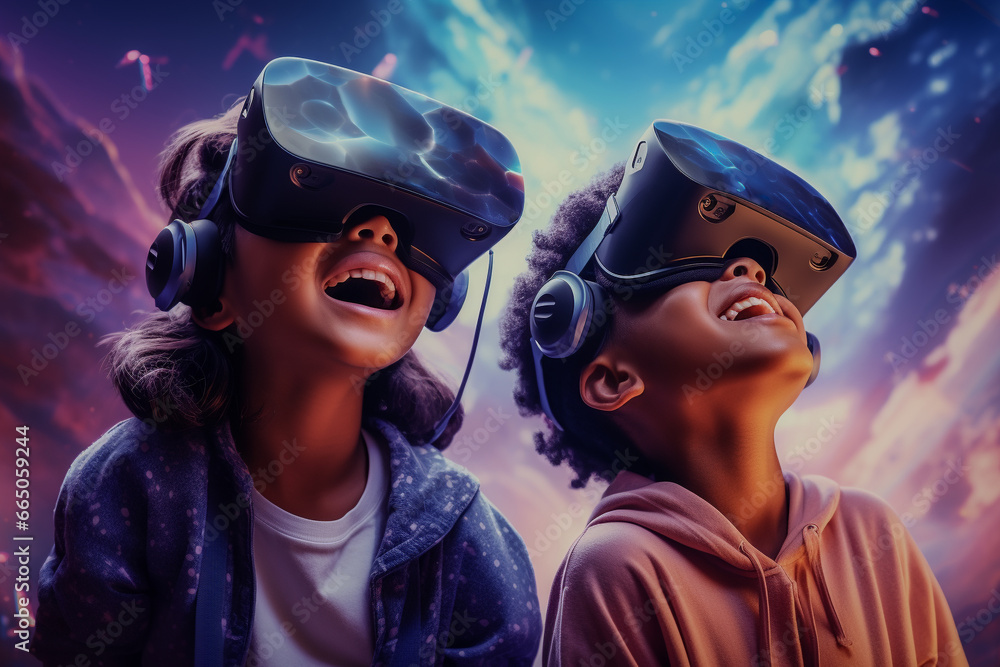 New generation Kids Using VR Headsets to Immerse Into New VR Gaming ...