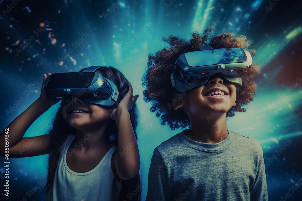 New generation Kids Using VR Headsets to Immerse Into New VR Gaming ...