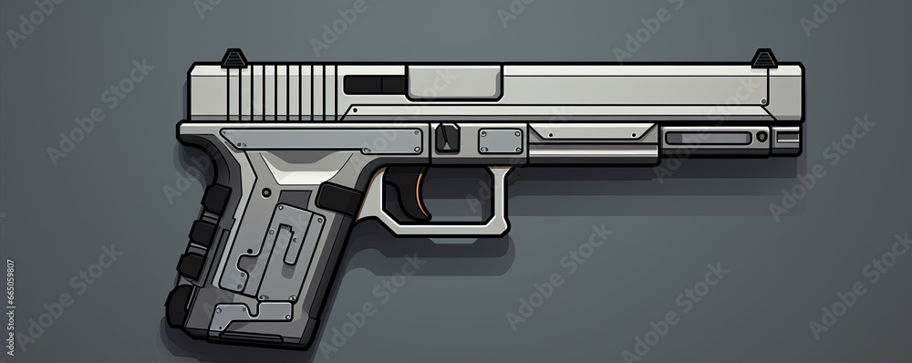 Vivid colored handgun on black background. Glock pistol weapon in ...