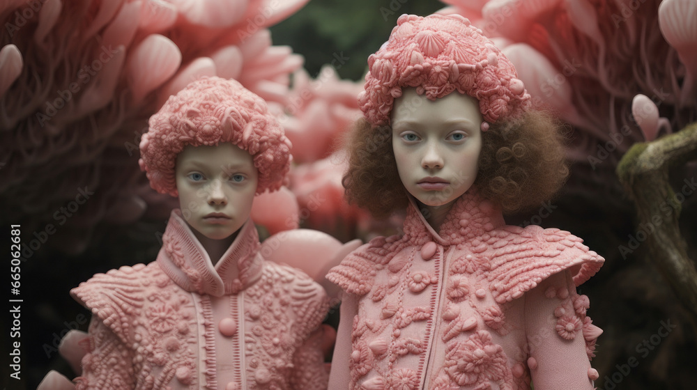 Two young girls with mysterious costumes are performing at the theater ...