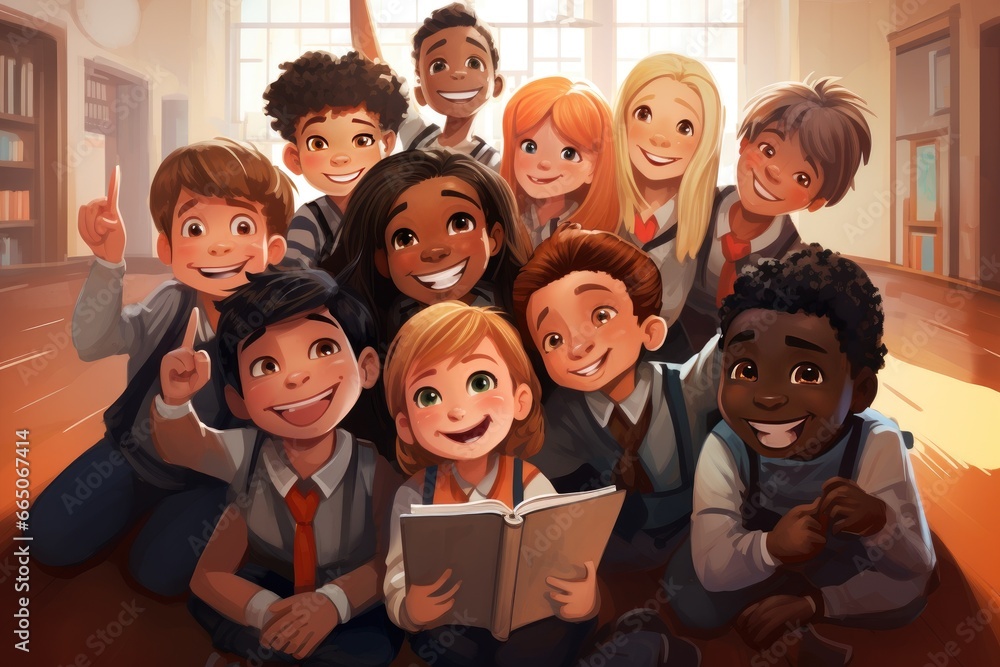 Illustration of Class selfie at elementary school. Kids taking a ...