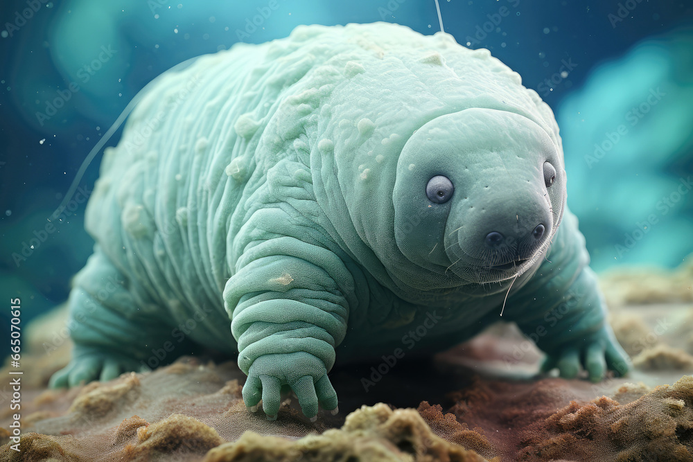 Microscope View of a Tardigrade and some Bacterias extreme closeup ...