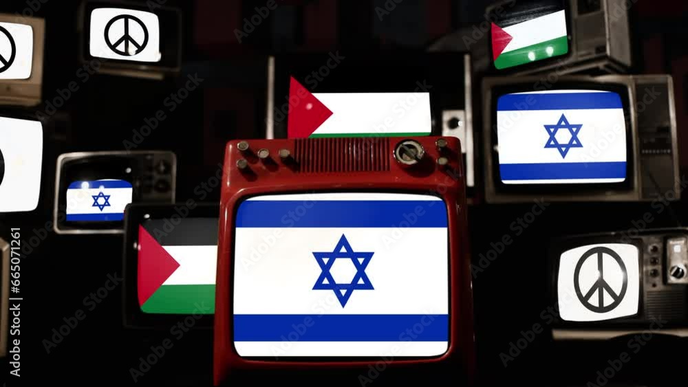 Flags of Israel, Flags of Palestine and Peace Signs on Vintage ...