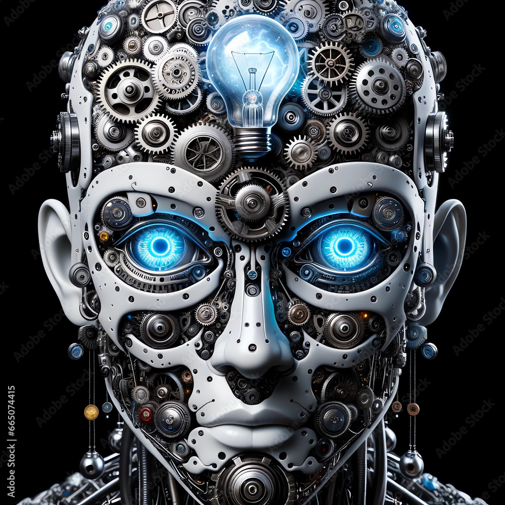 Humanoid robot with its inner workings, intricate cogs and mechanisms ...