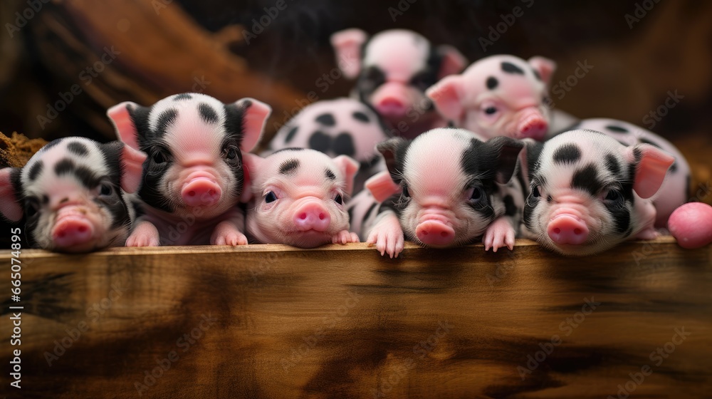 Miniature Piglet Paradise: A wooden enclosure at the animal farm is ...