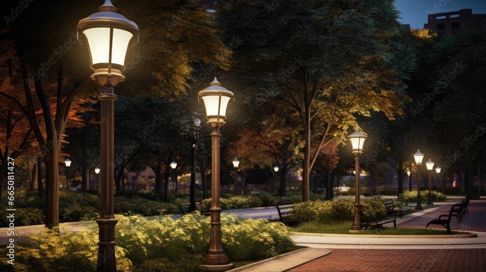 Park Illumination: These elegant lamp posts in green public spaces ...