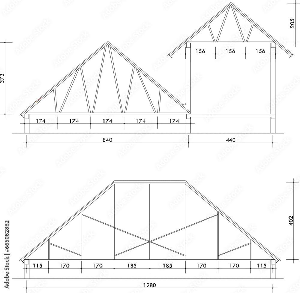Vector sketch illustration of steel truss design for house building ...