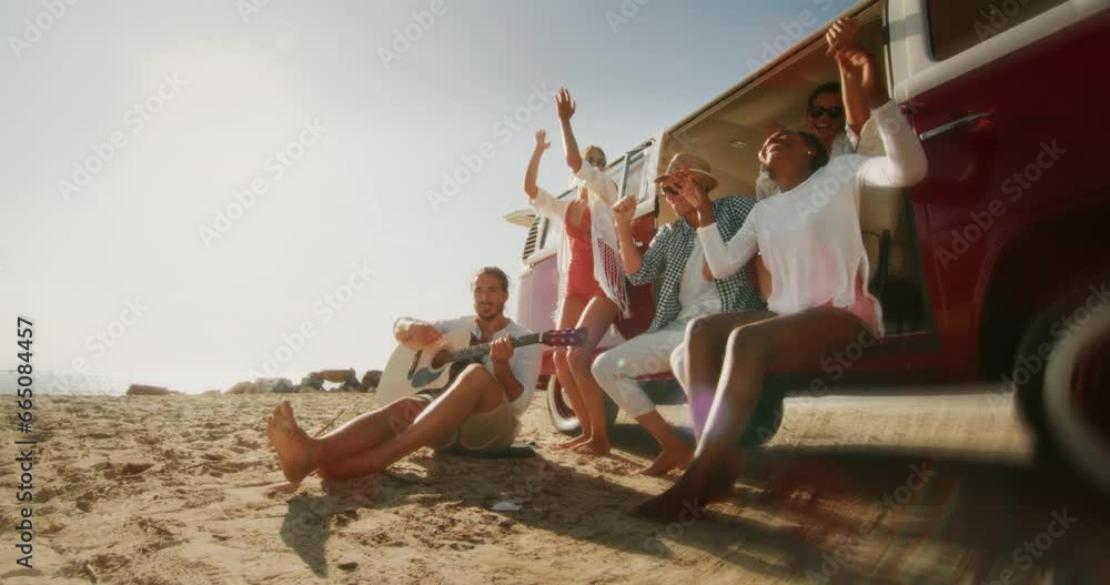 Slow Motion Portrait of Multiethnic Men and Women Having Fun, Enjoying ...