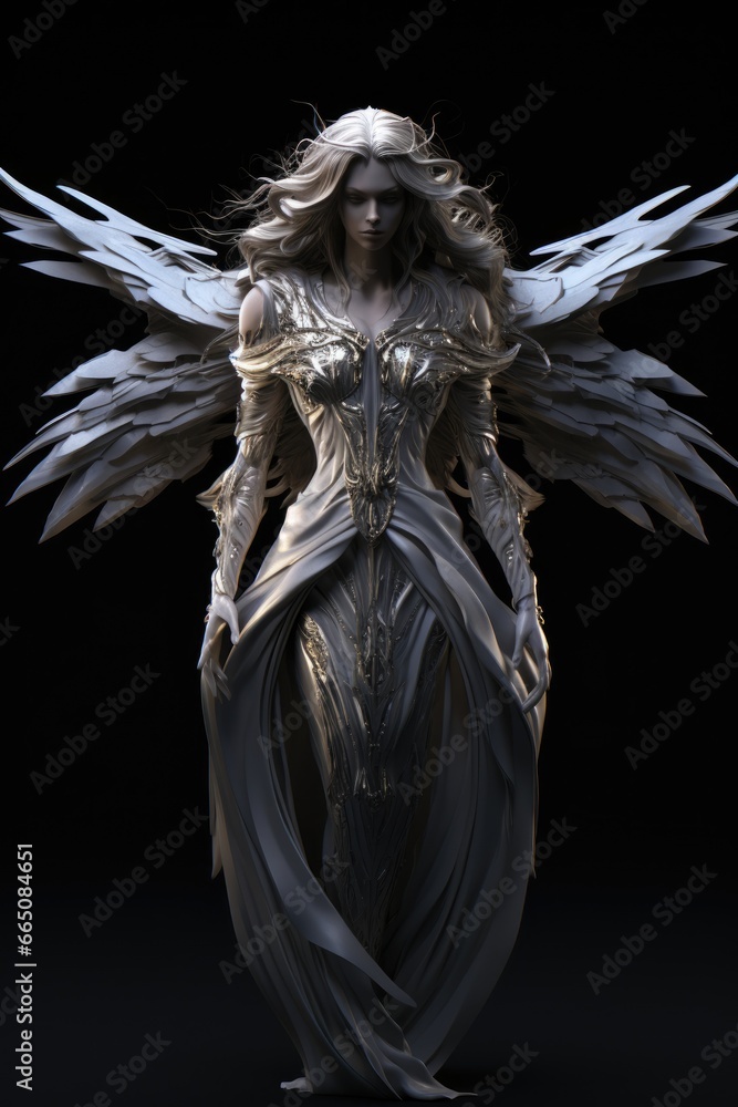 Isolated black background. White angel wings. Angel, archangel, angel ...