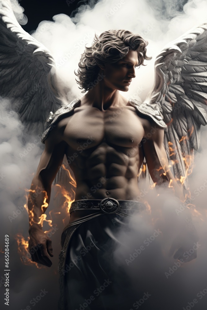 Handsome muscular gay angel. Isolated black background. White angel ...