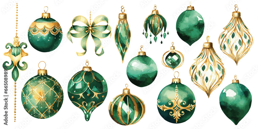 Emerald Green and Gold christmas balls baubles Stock Vector | Adobe Stock