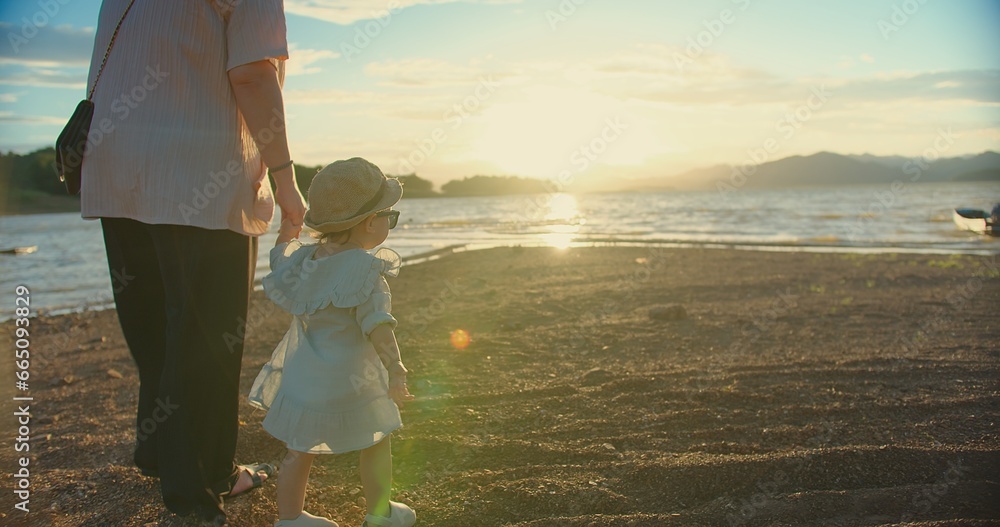 happy Asian Family Love mother holding Daughter hand and walking on the ...