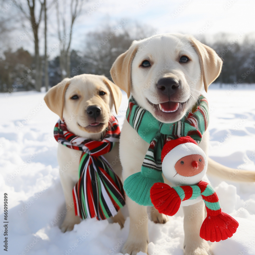 Labrador Puppies in Winter Wonderland: Freshly Fallen Snow, Snowy ...