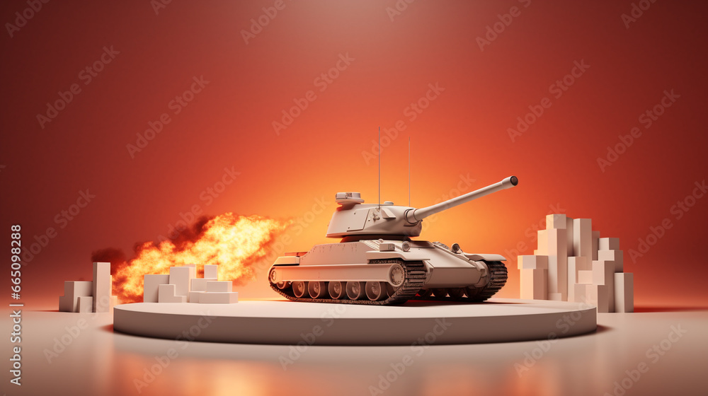 armored tank military on epic invasion war scene with fire and the ...