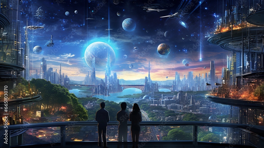 a breathtaking view of a digital world seamlessly integrated with IoT ...