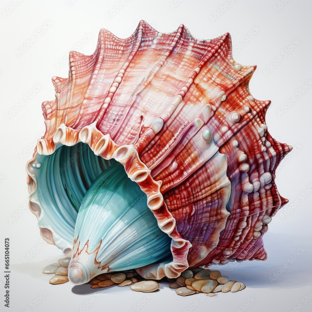 Watercolor Seashell clipart on white background. Stock Illustration ...