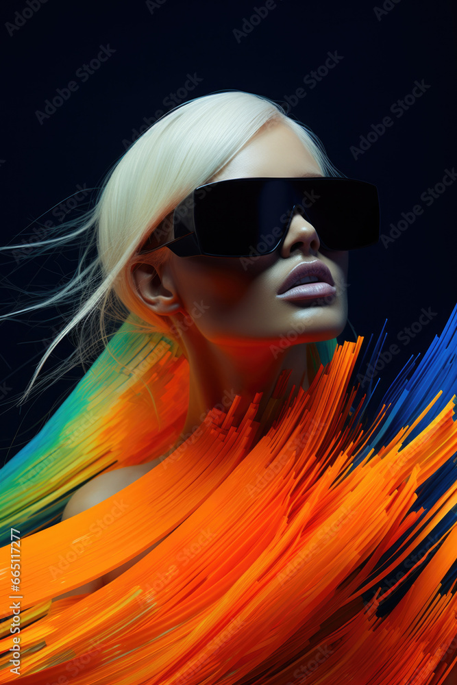 Stylized depiction of a contemporary woman donning oversized black ...