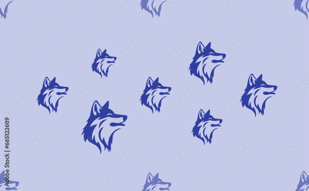 Seamless pattern of large isolated blue wolf heads. The pattern is ...