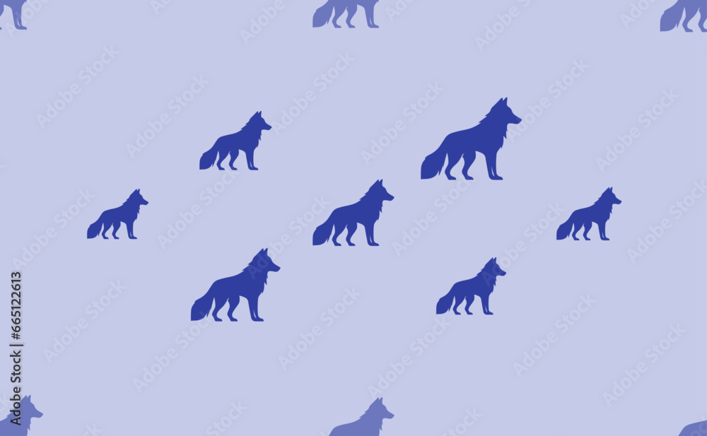 Vecteur Stock Seamless pattern of large isolated blue wolf symbols. The ...