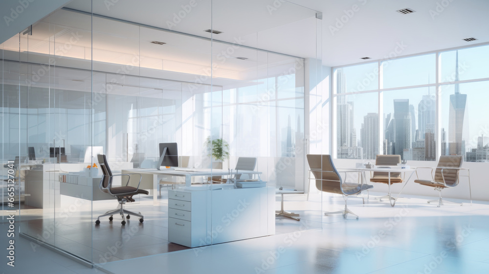 Modern and stylish office with transparent glass walls. Professional ...