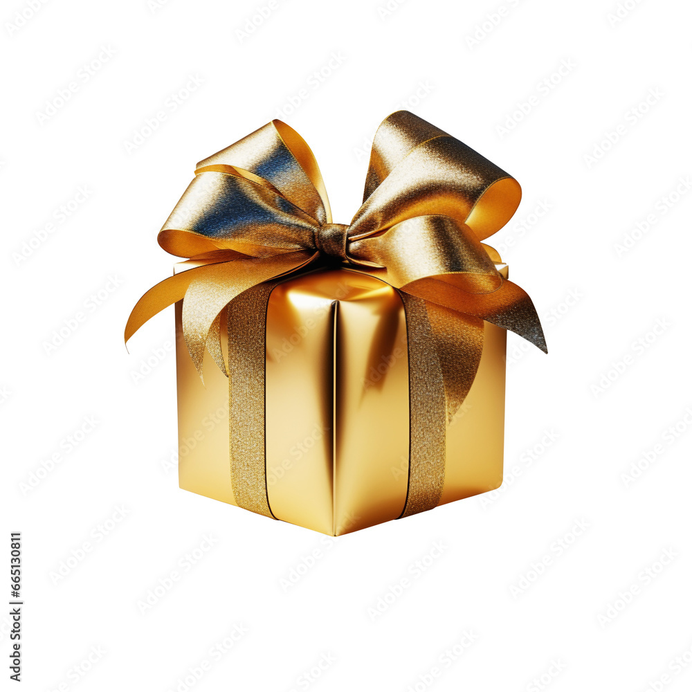 Gold Christmas gift with Ribbon Bow Realistic shiny satin with shadow ...